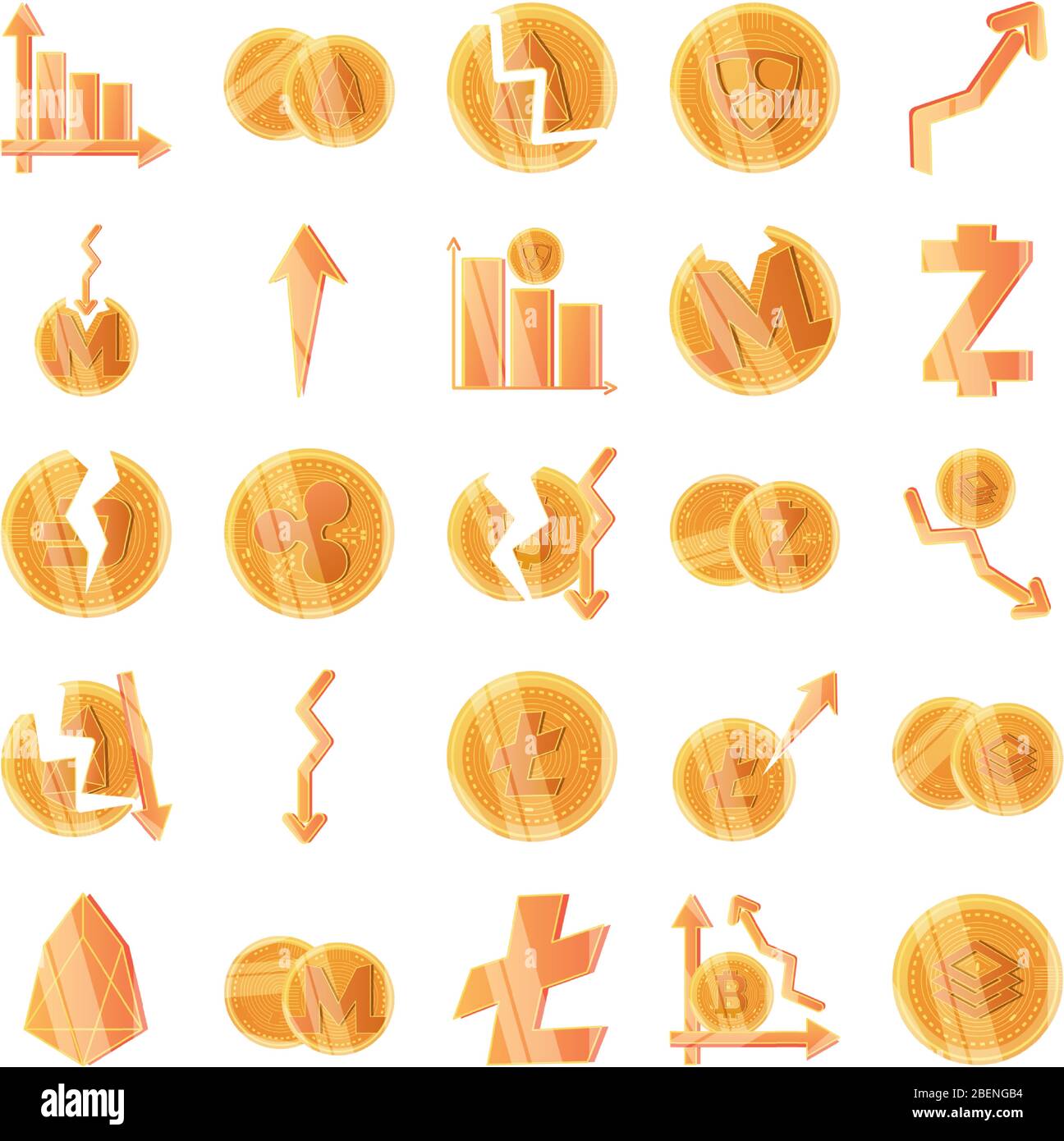 cryptocurrency coins and cryptocurrency symbols icon set over white ...