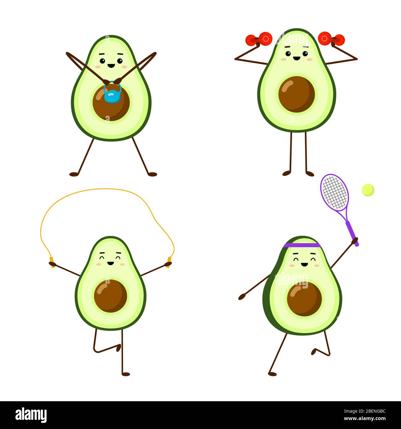 Set of avocado sport. Avocado character design on white background ...
