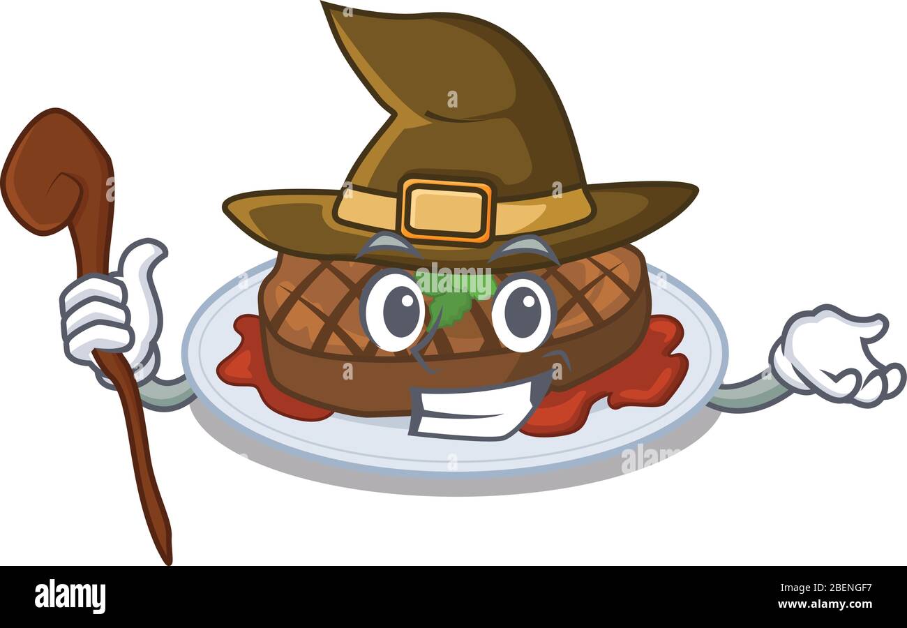 Grilled steak sneaky and tricky witch cartoon character Stock Vector ...