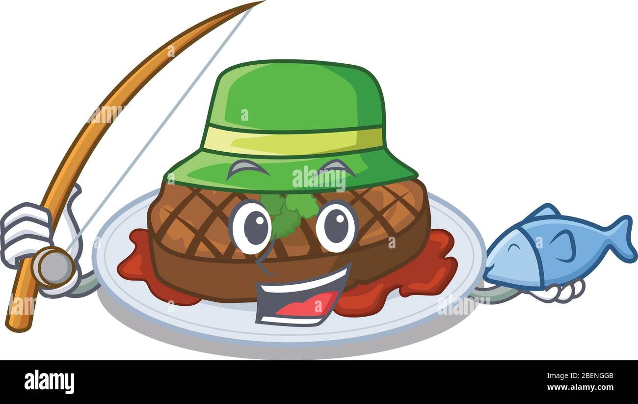Cartoon design concept of grilled steak while fishing Stock Vector ...