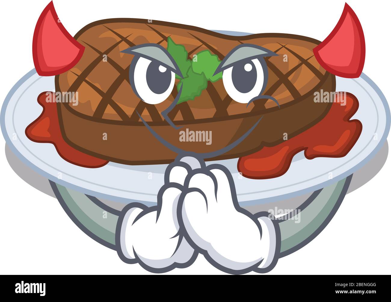 Grilled steak dressed as devil cartoon character design style Stock ...