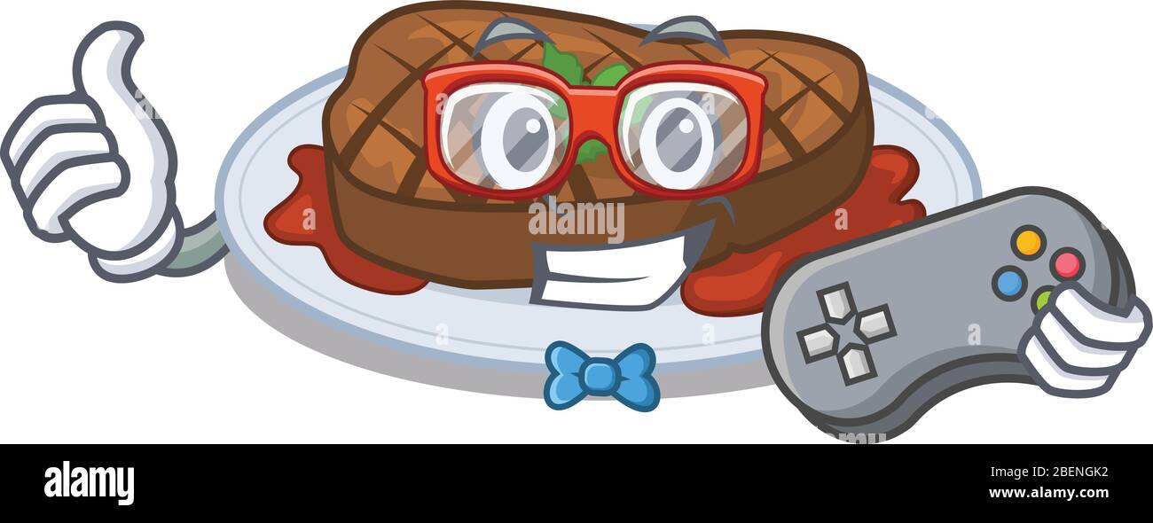 Mascot design concept of grilled steak gamer using controller Stock ...