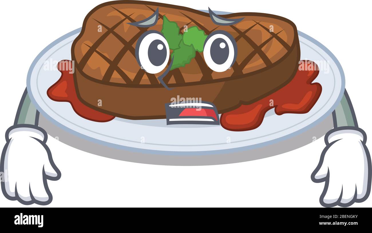 Cartoon design style of grilled steak showing worried face Stock Vector ...