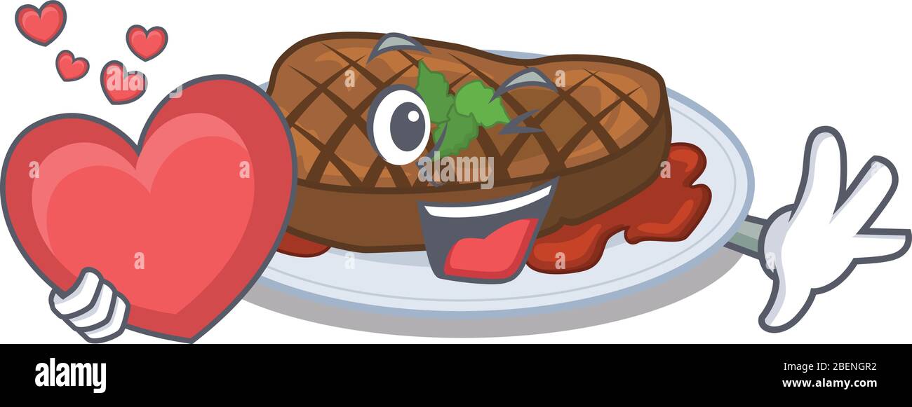 A sweet grilled steak cartoon character style with a heart Stock Vector ...