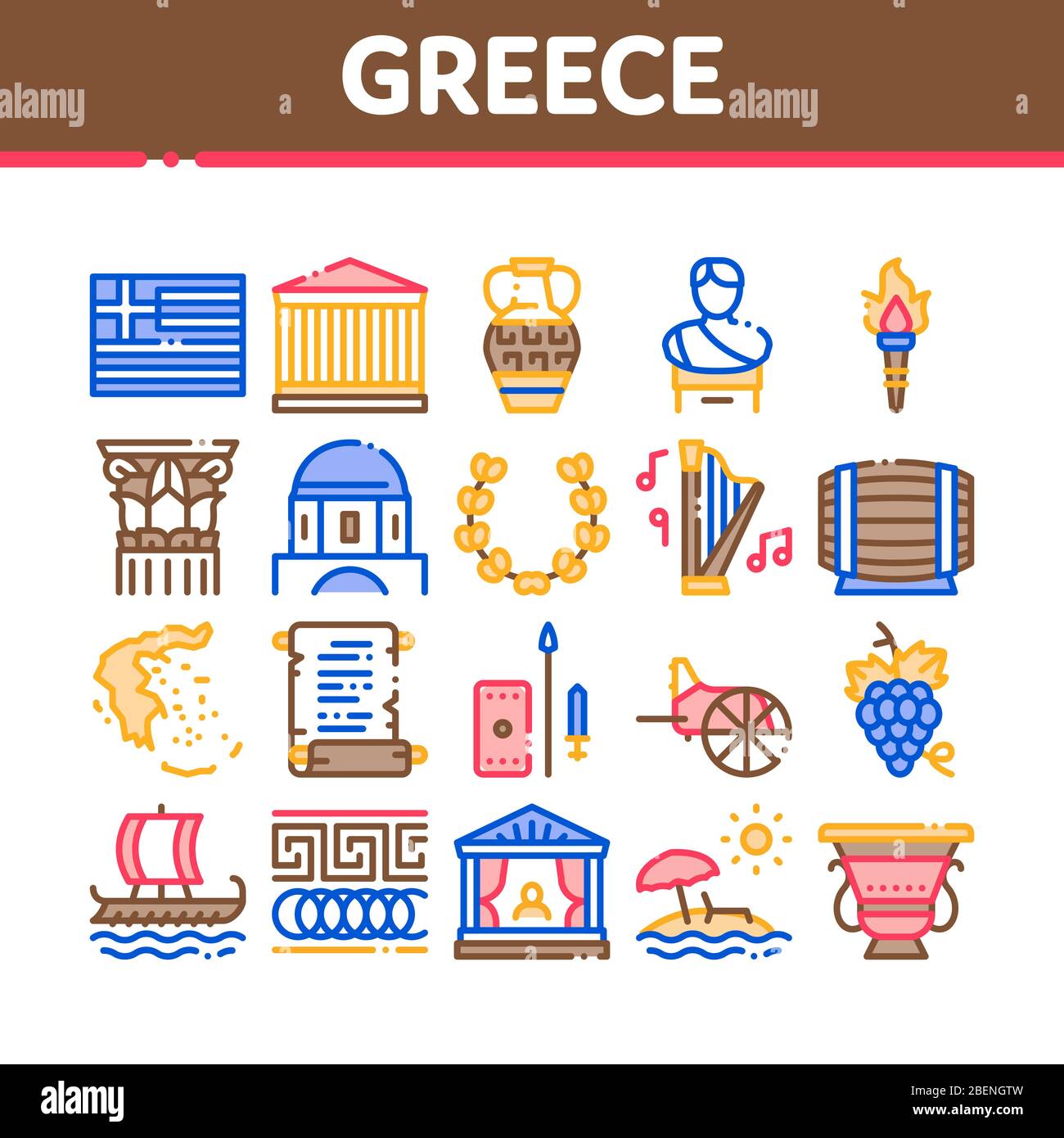 Greece Country History Collection Icons Set Vector Stock Vector Image ...