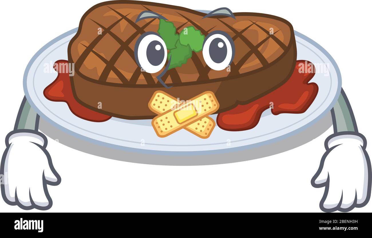Grilled steak cartoon character style with mysterious silent gesture ...