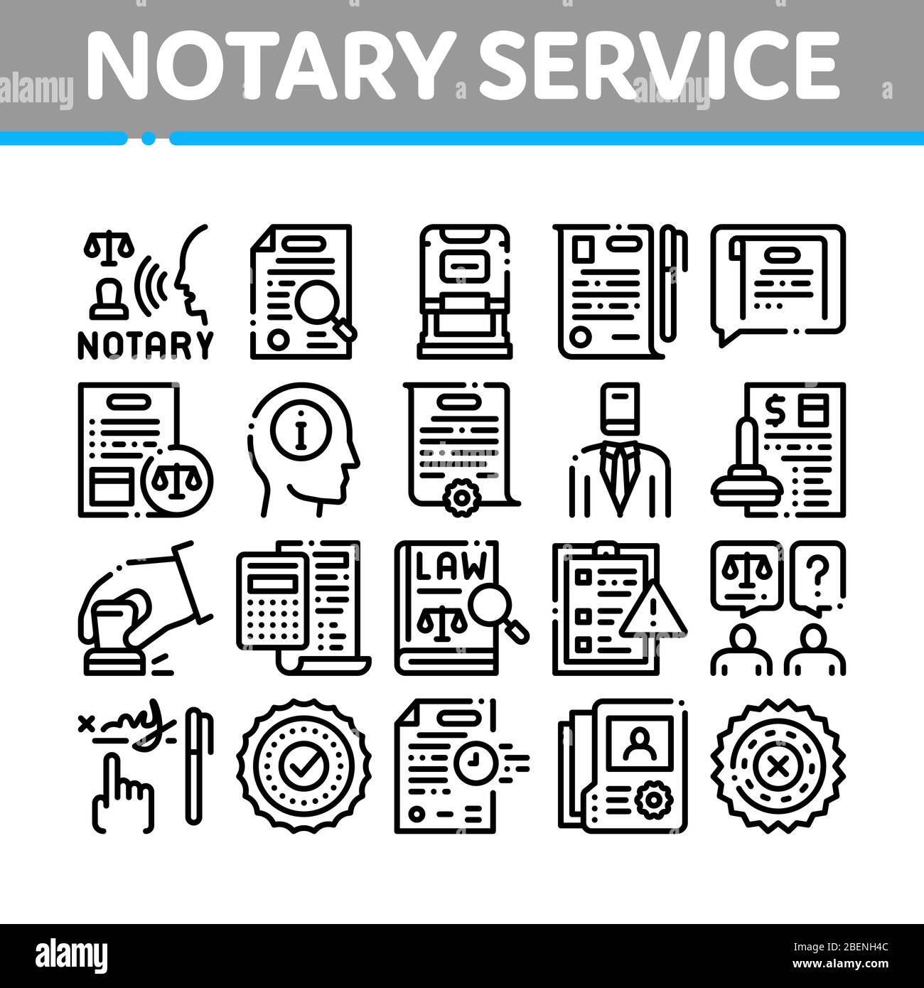 Notary Service Agency Collection Icons Set Vector Stock Vector Image ...