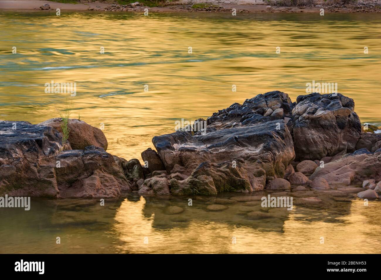 Schist rock outcrop in the Colorado River, Grand Canyon National Park ...