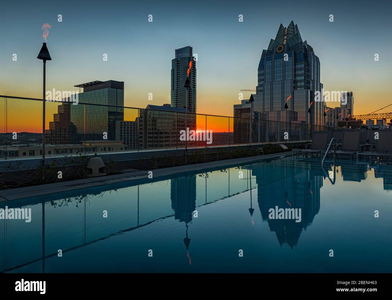 Austin, Texas USA - January 27, 2020: View of the rooftop pool and ...