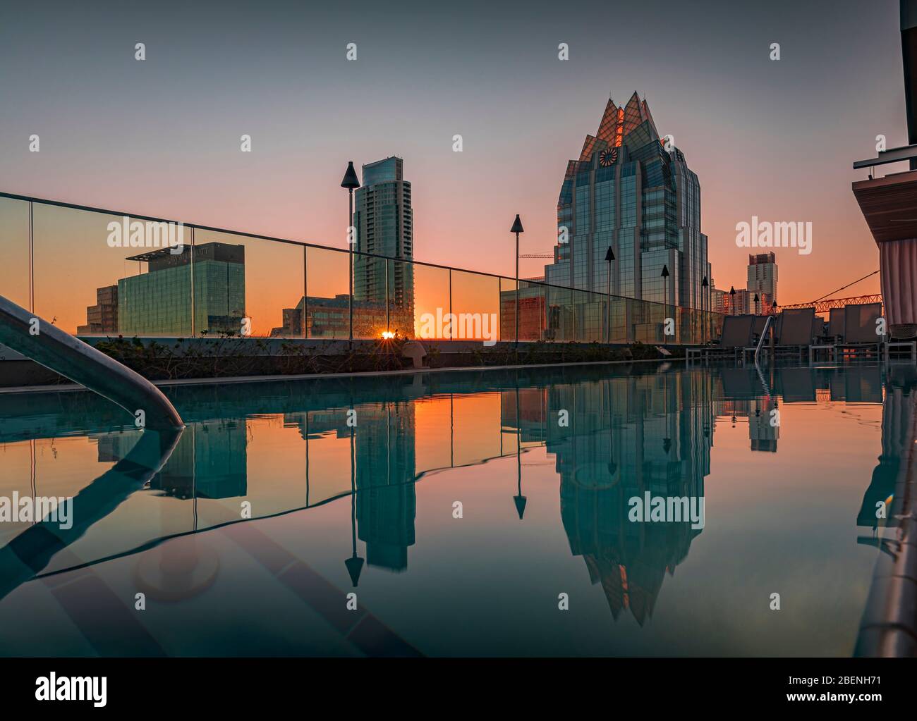 Austin, Texas USA - January 27, 2020: View of the rooftop pool and ...
