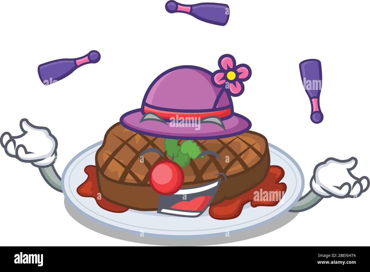 An attractive grilled steak cartoon design style playing juggling Stock ...