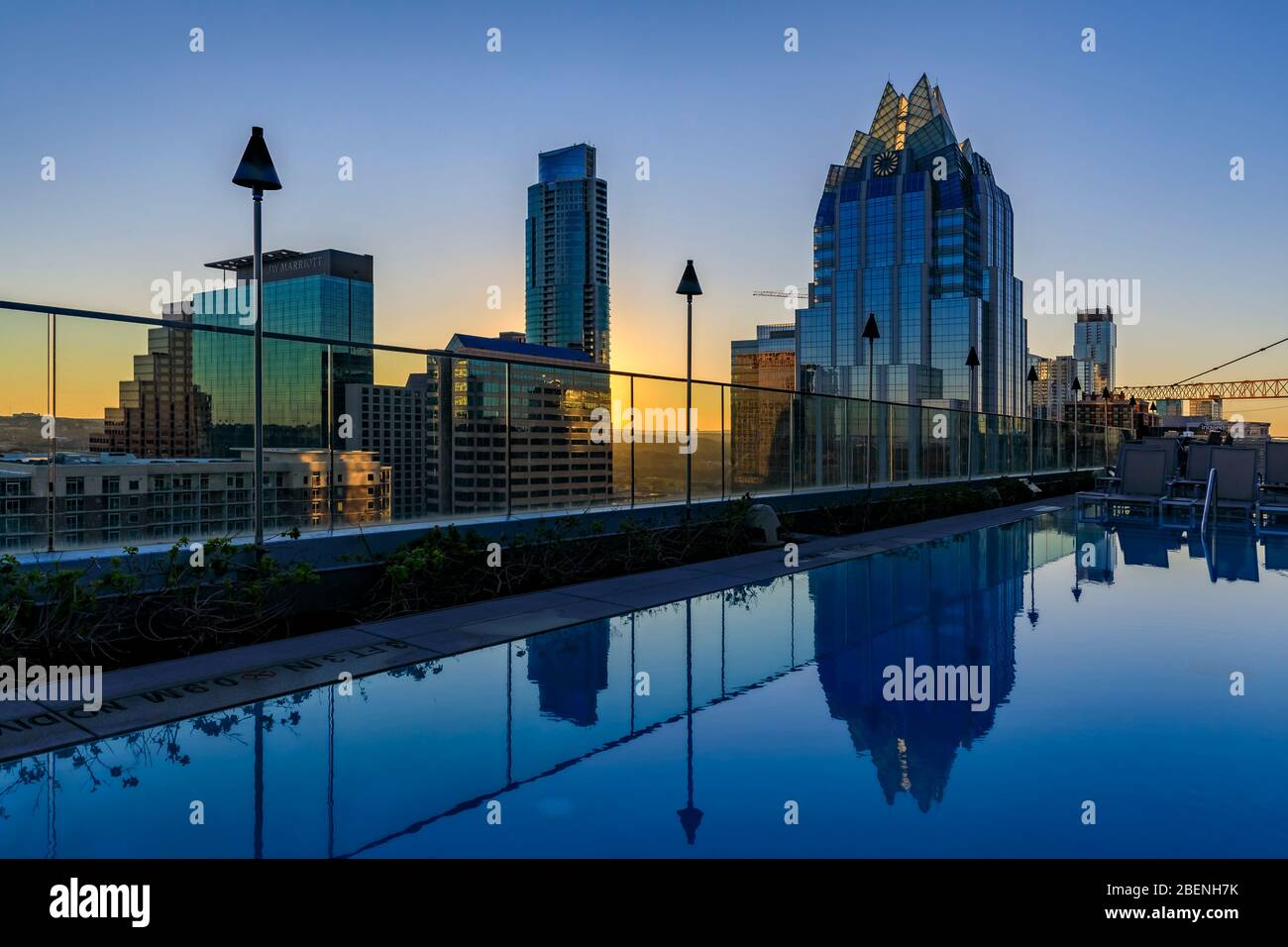 Austin, Texas USA - January 27, 2020: View of the rooftop pool and ...