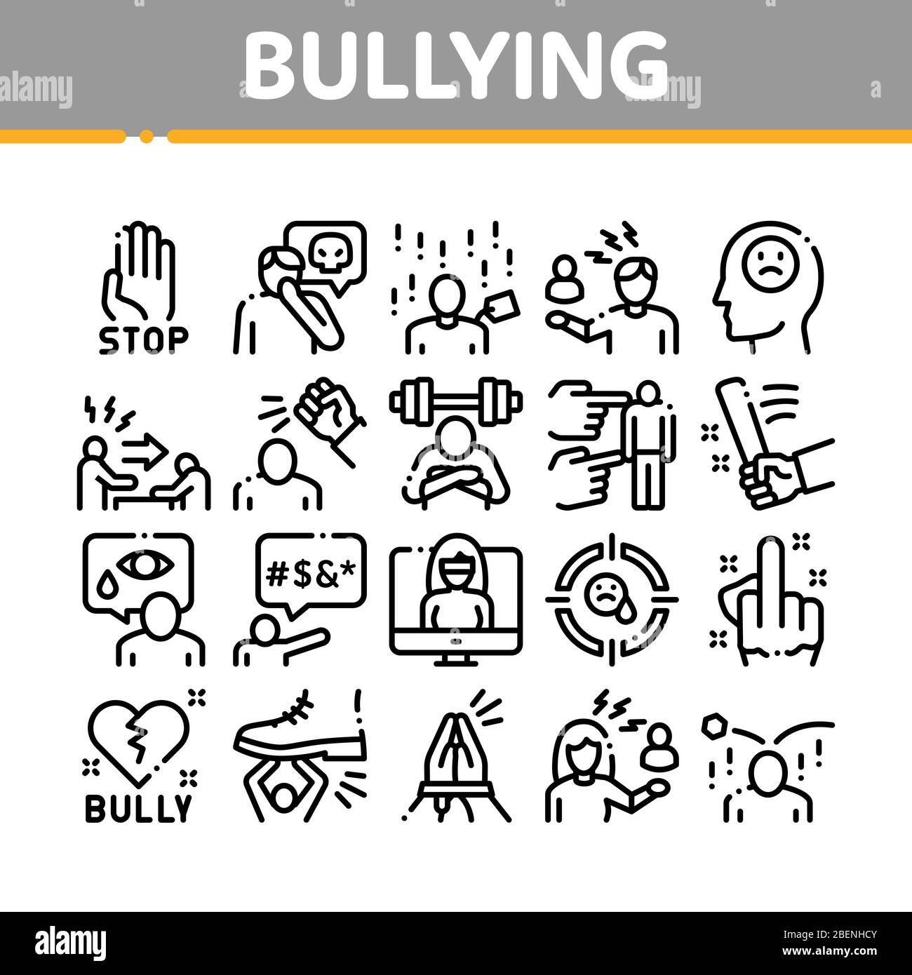Bullying Aggression Collection Icons Set Vector Stock Vector Image ...