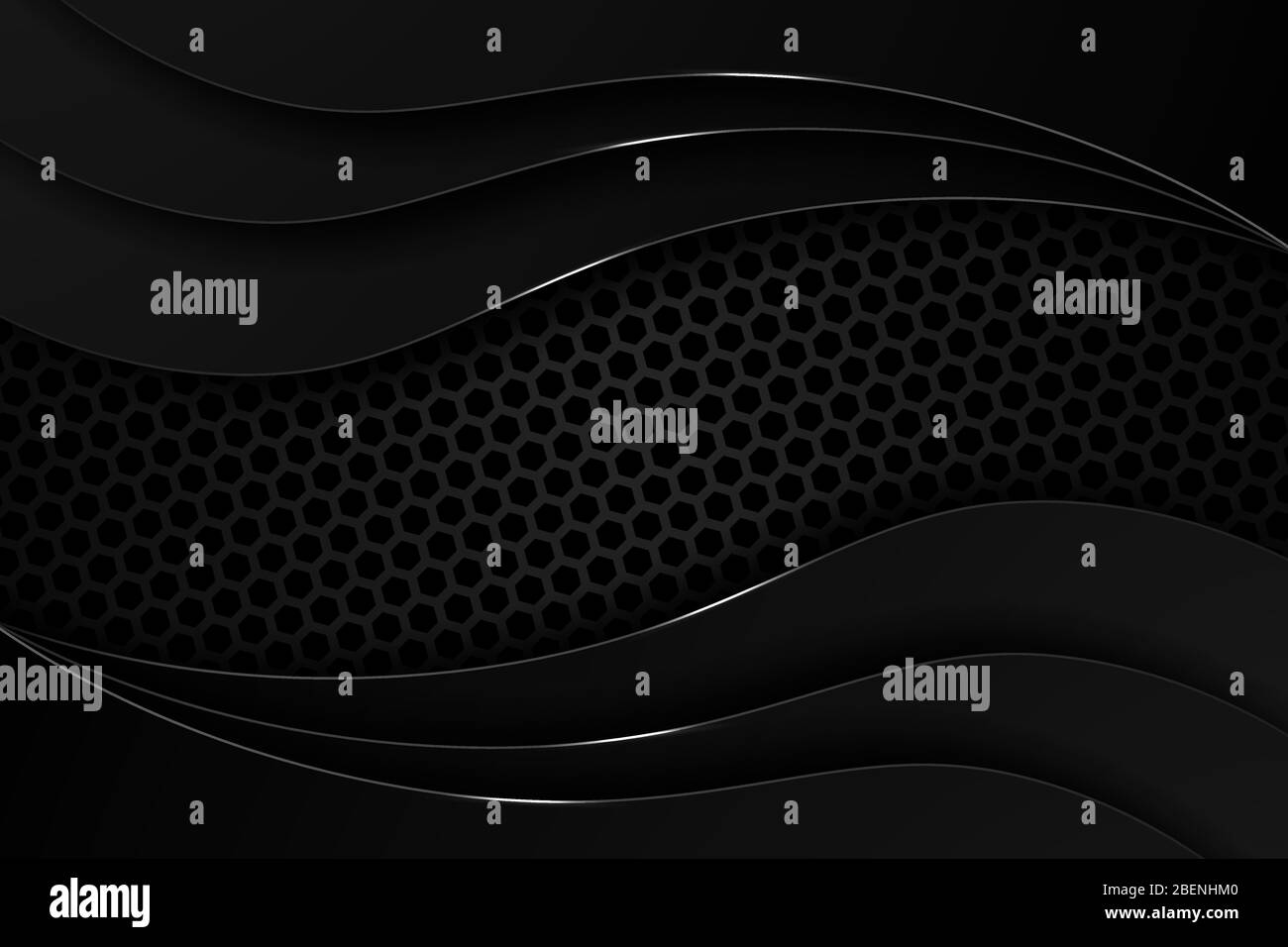 Elegant geometric shapes in the form of silver wavy lines on a black ...