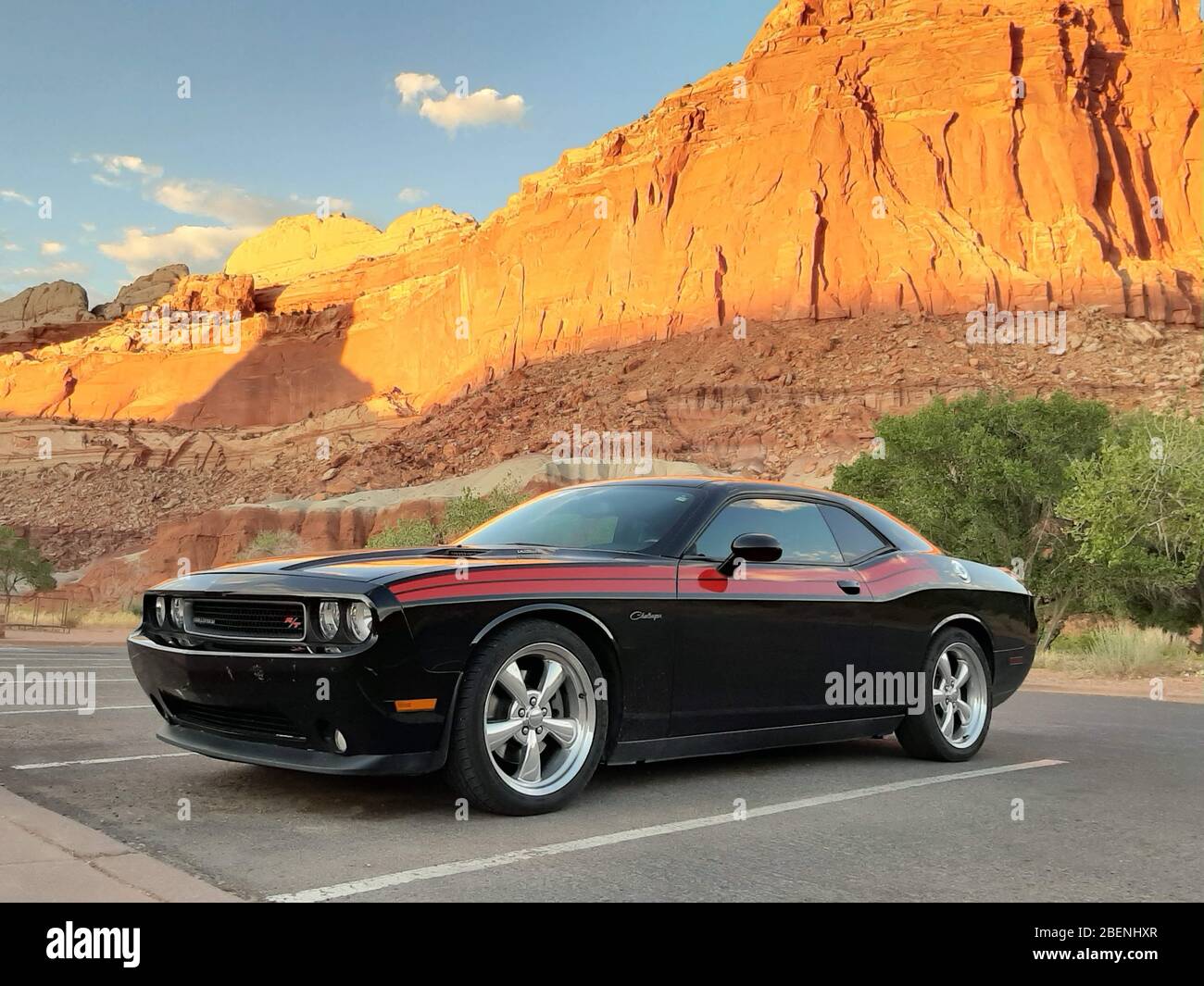 Dodge Challenger RT sport car in Capitol Reef National Park Stock Photo ...
