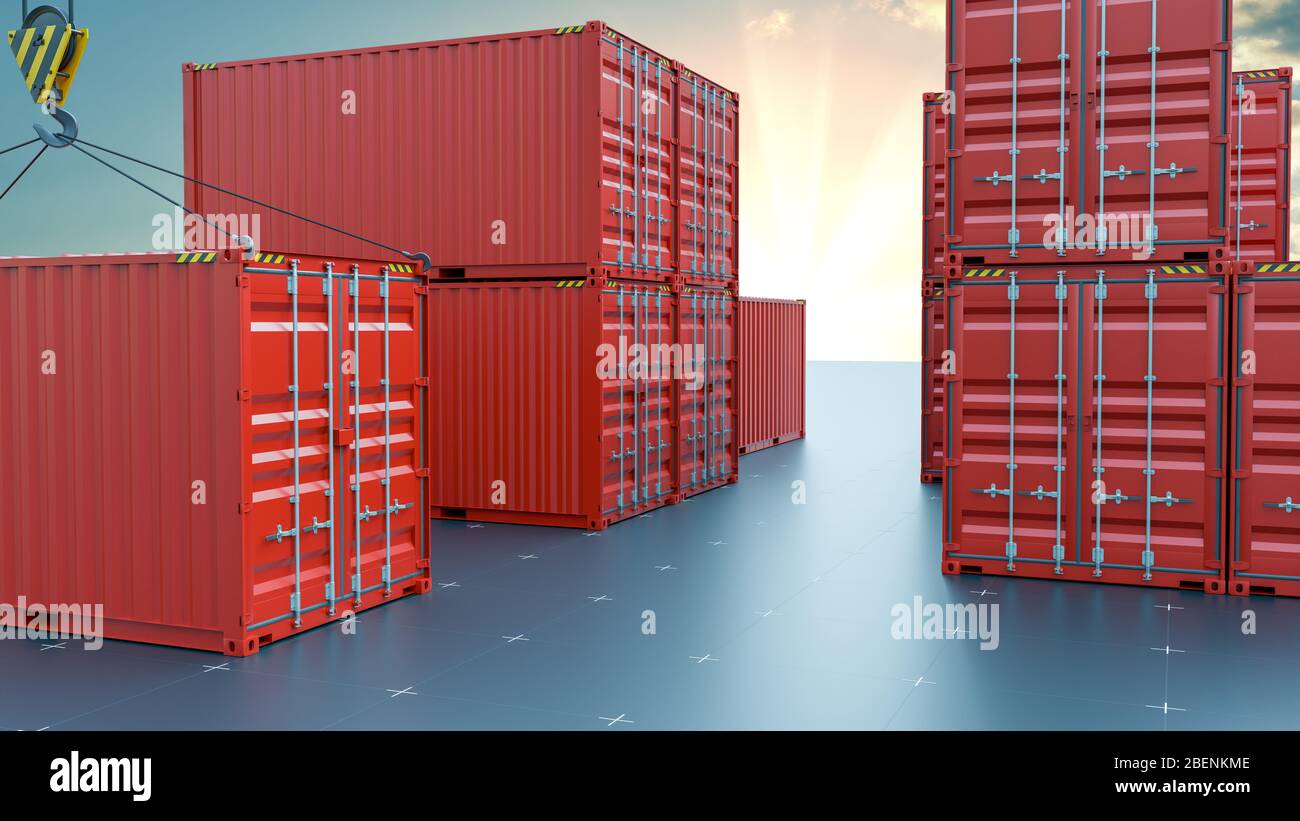 Group of cargo containers on a virtual surface Stock Photo - Alamy