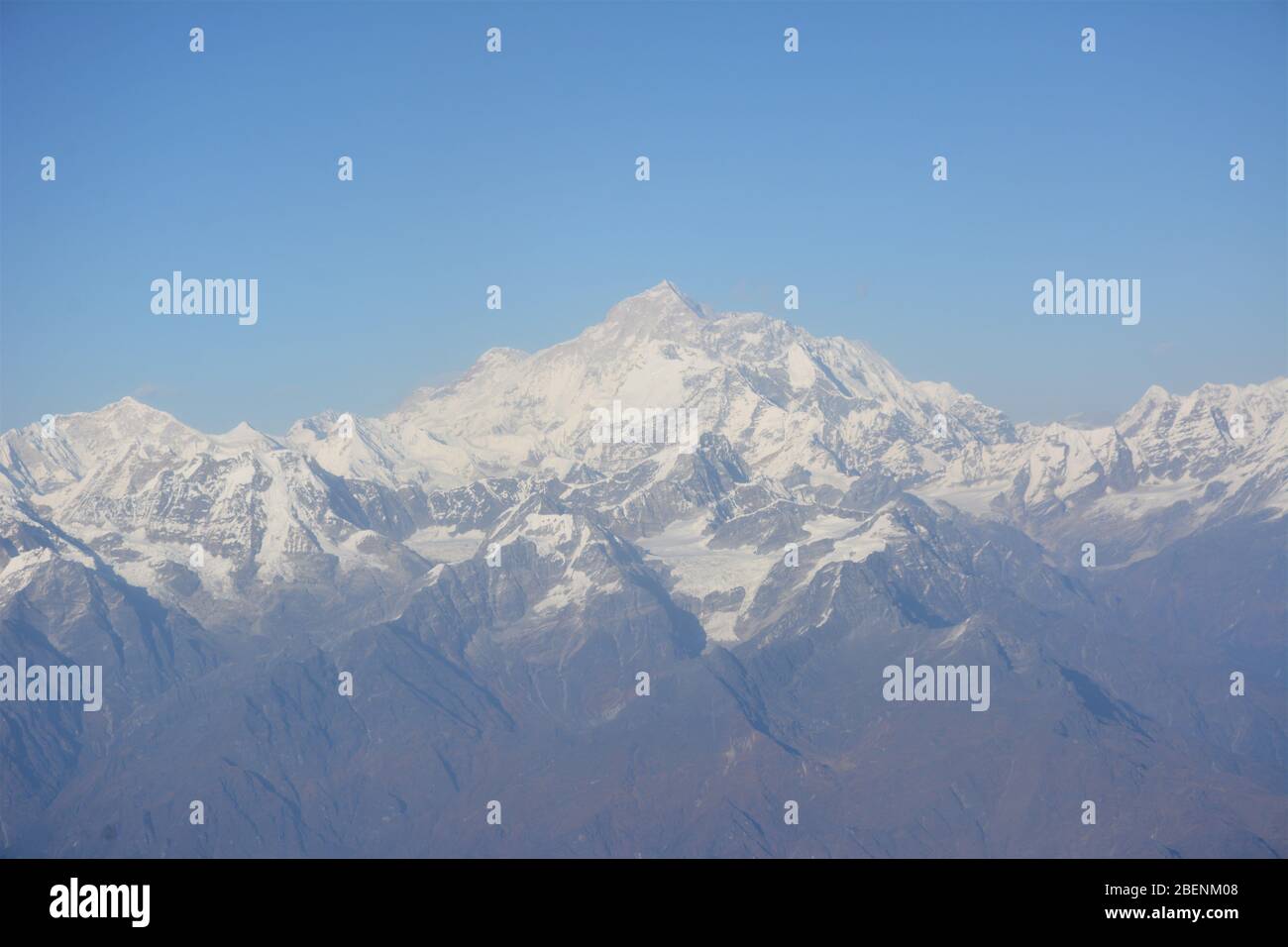 View of the Himalayas, including Mt Everest, from the window seat of a ...