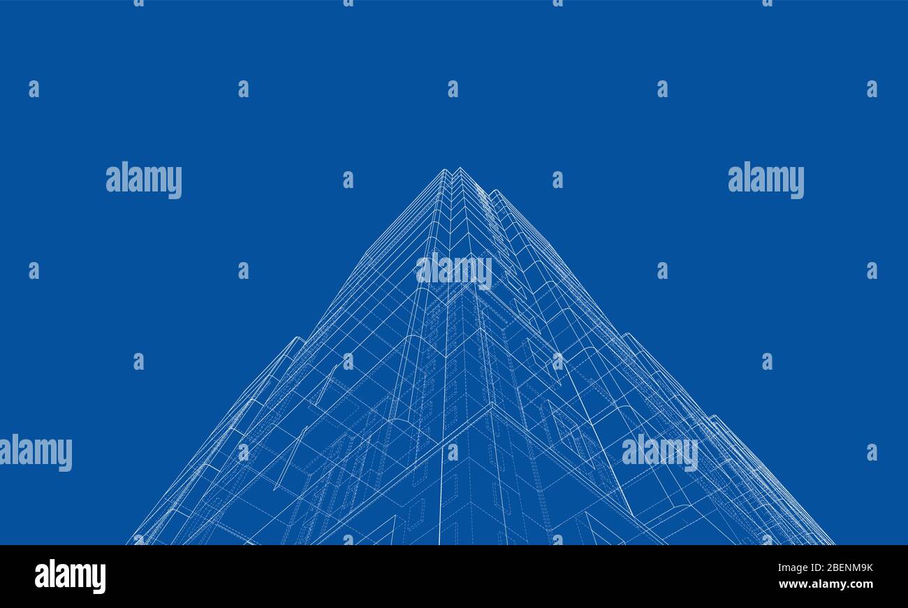 Vector wire-frame model of a multi-storey building Stock Vector Image ...