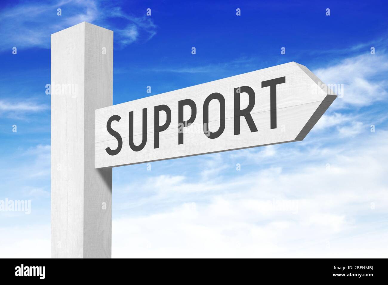 Support - white wooden signpost with one arrow Stock Photo - Alamy