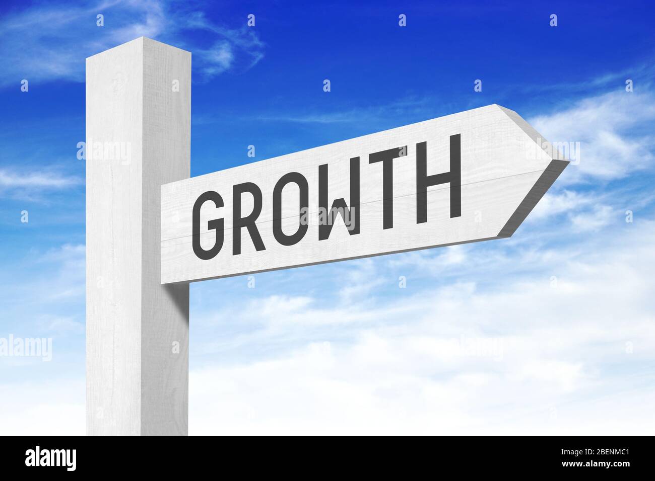 Growth - white wooden signpost with one arrow Stock Photo - Alamy