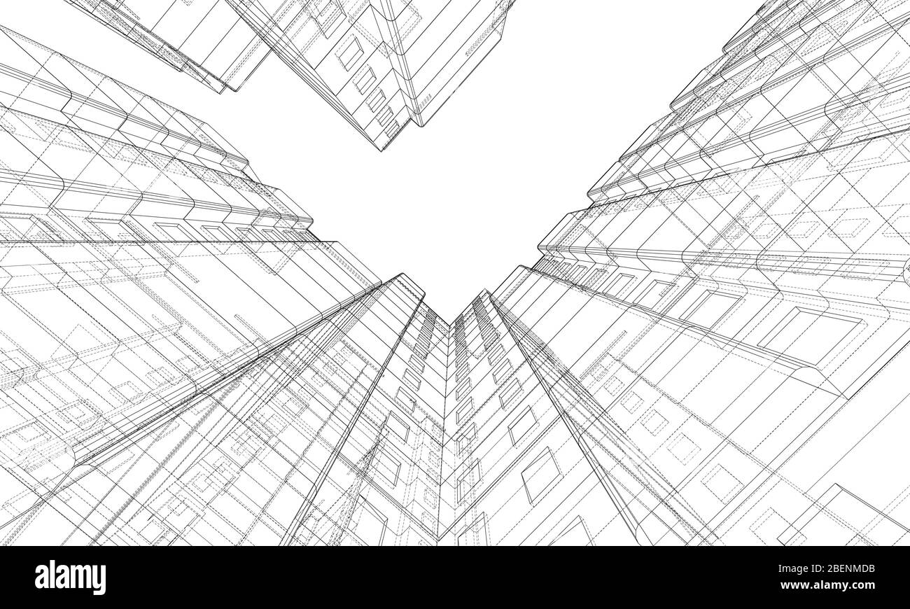 Vector wire-frame model of a multi-storey building Stock Vector Image ...