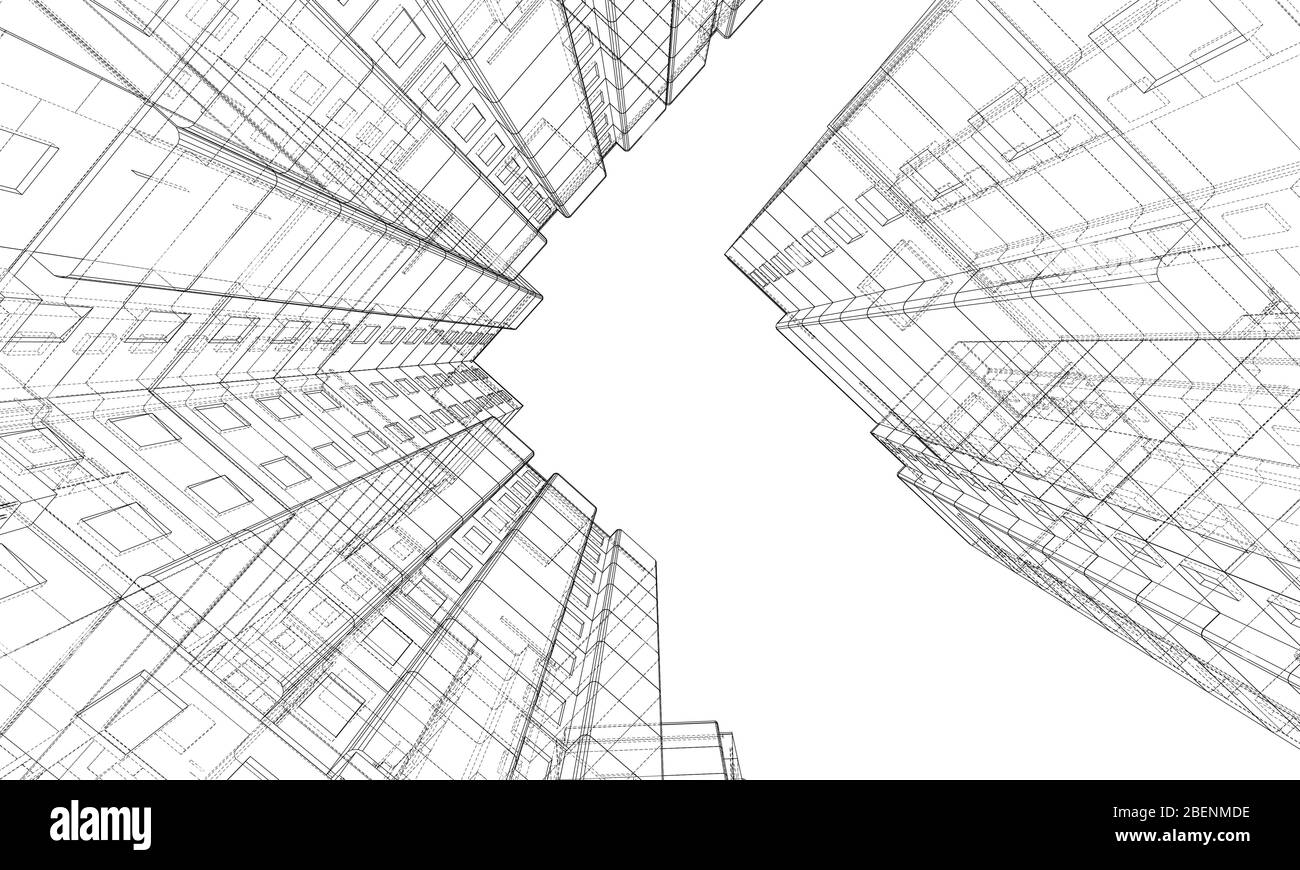 Vector wire-frame model of a multi-storey building Stock Vector Image ...