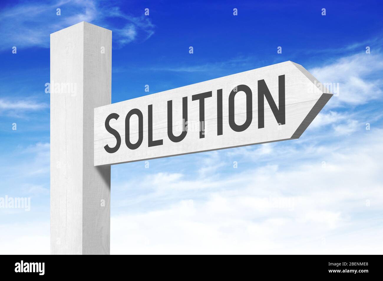 Solution - white wooden signpost with one arrow Stock Photo - Alamy