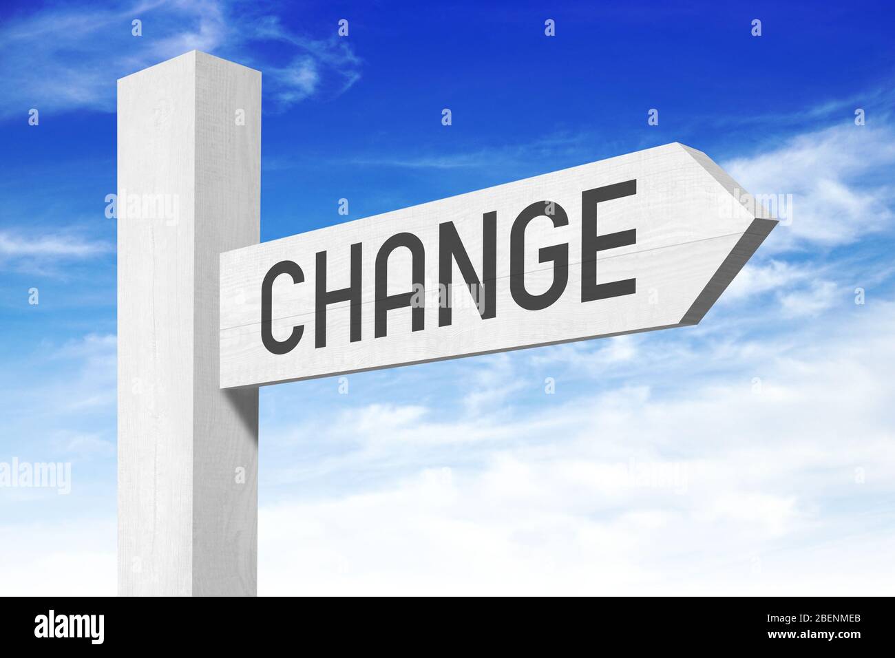 Change - white wooden signpost with one arrow Stock Photo - Alamy