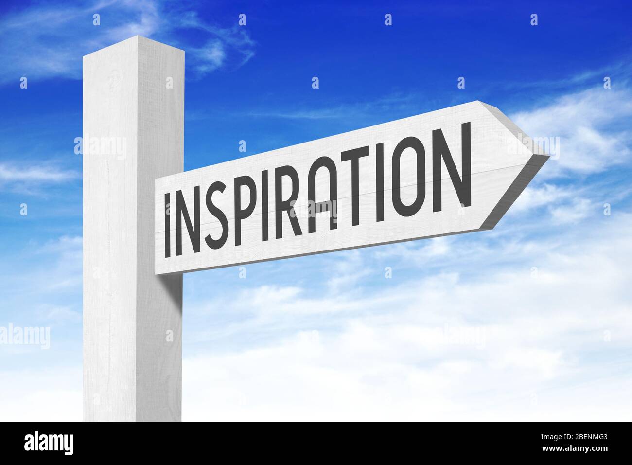 Inspiration - white wooden signpost with one arrow Stock Photo - Alamy