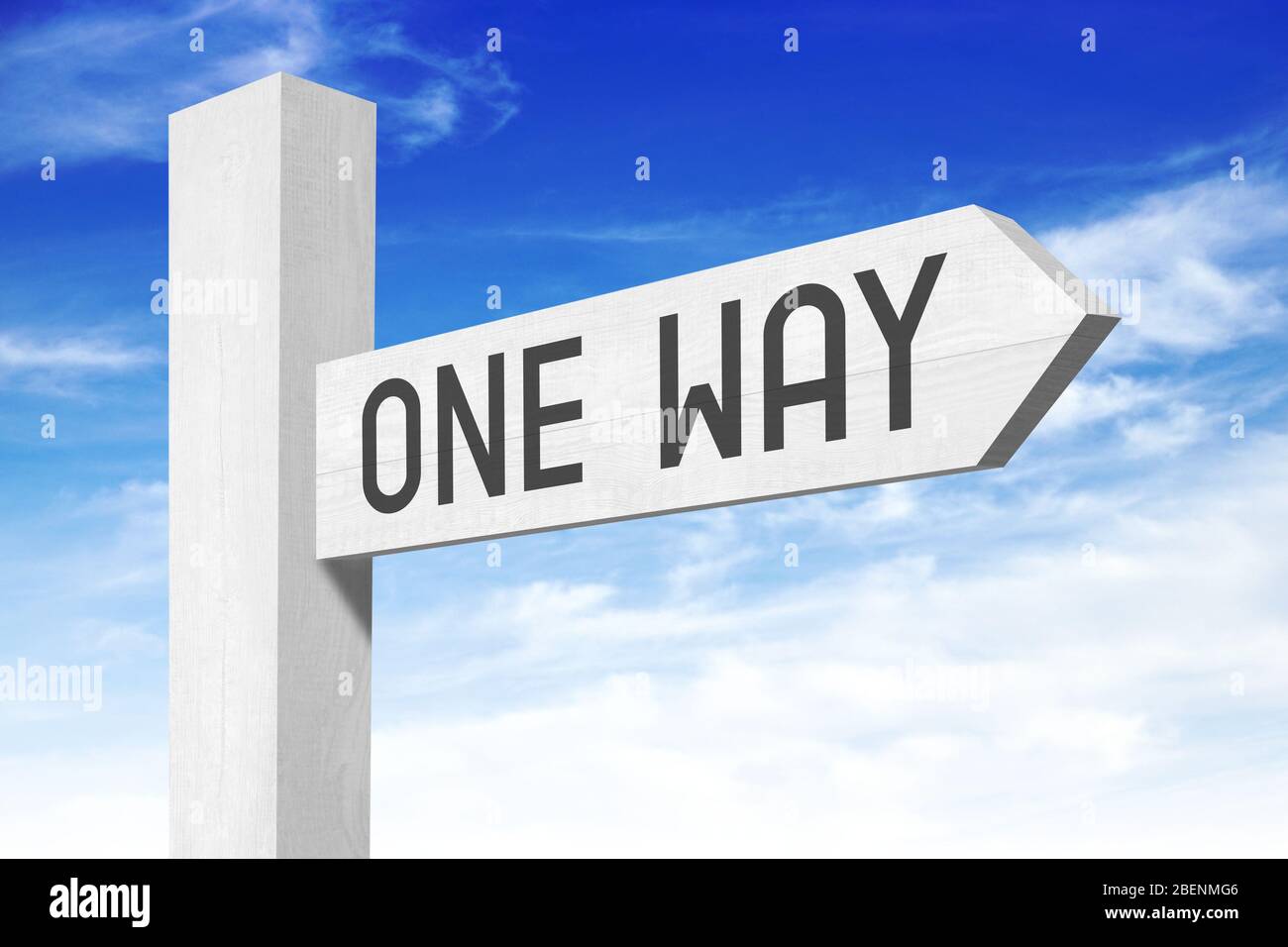 One way - white wooden signpost with one arrow Stock Photo - Alamy