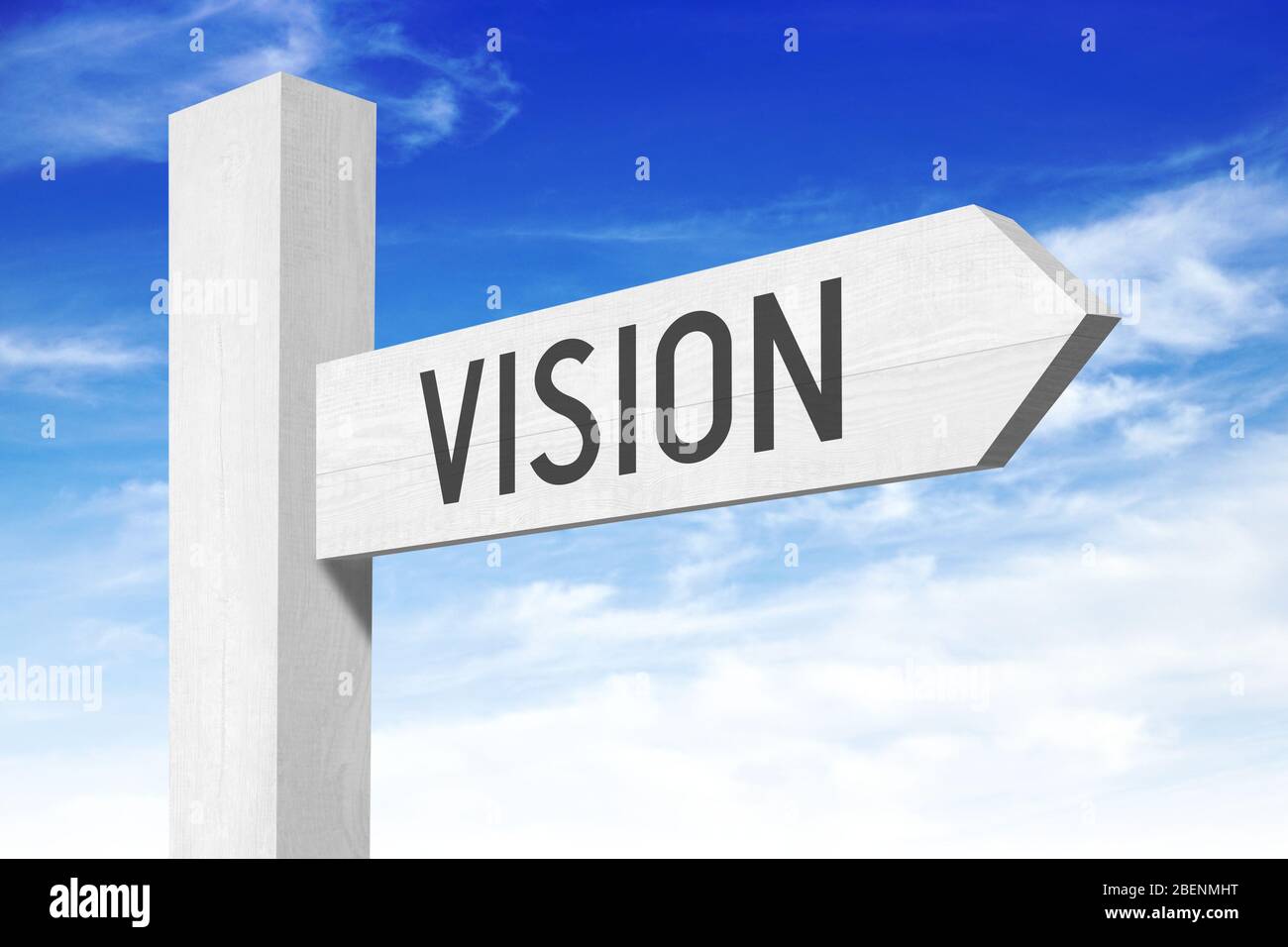 Vision - white wooden signpost with one arrow Stock Photo - Alamy
