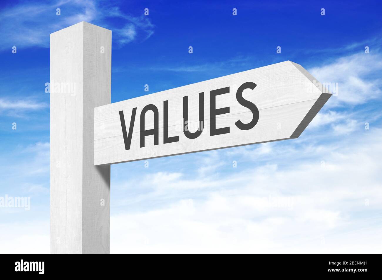 Values - white wooden signpost with one arrow Stock Photo - Alamy