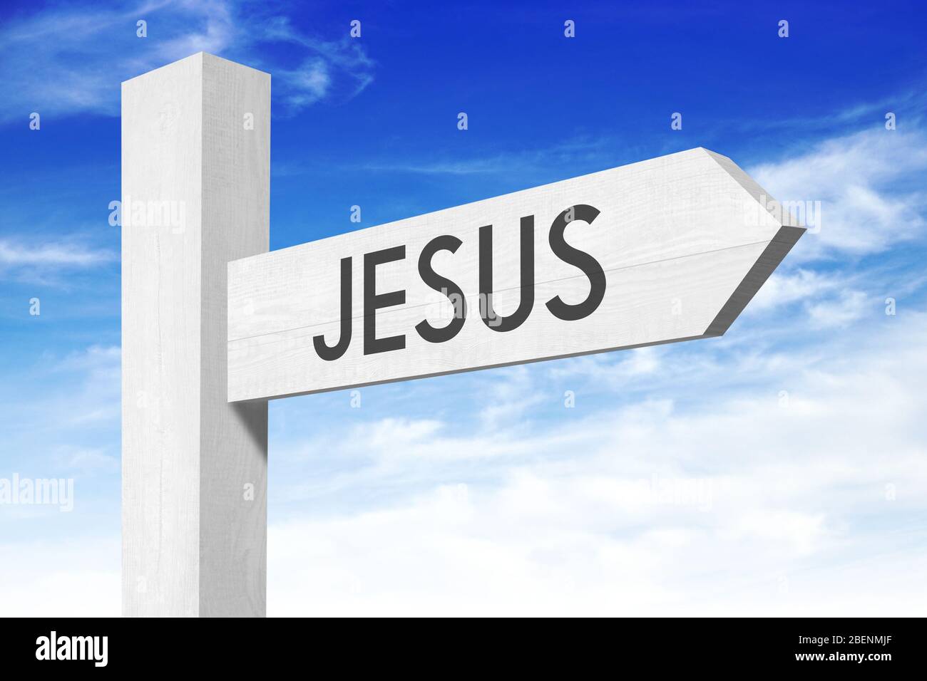 Jesus - white wooden signpost with one arrow Stock Photo - Alamy