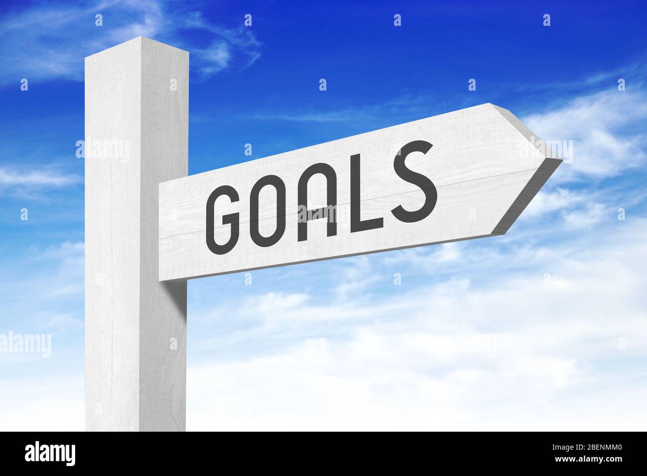 Goals - white wooden signpost with one arrow Stock Photo - Alamy