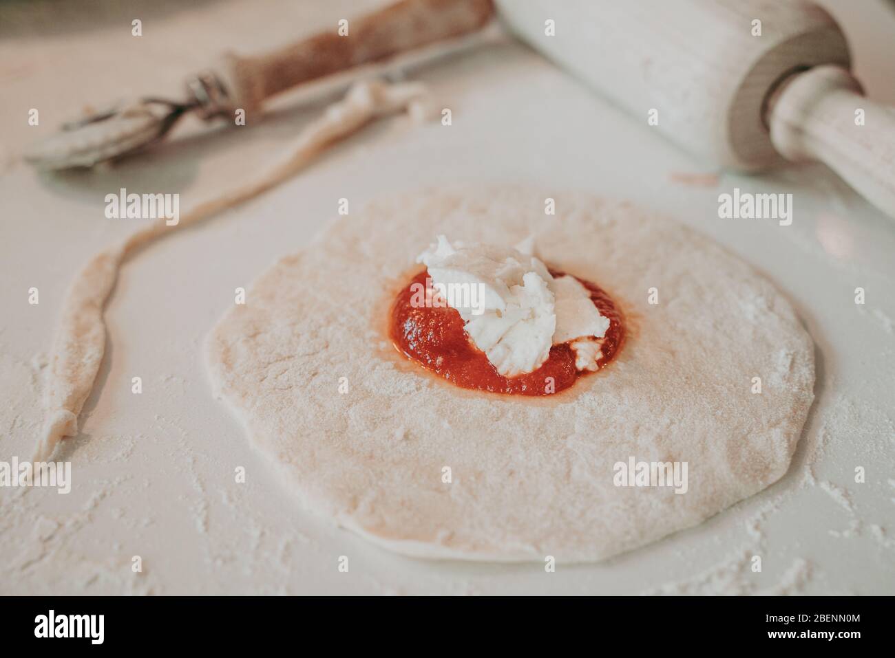 Making of home made Panzerotti snacks from Puglia, Italy Stock Photo ...
