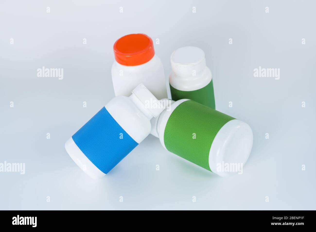 Different medical supplements in bottles next to each other Stock Photo ...