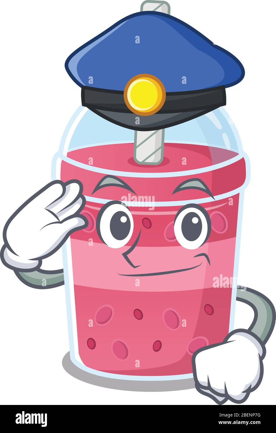 Police officer mascot design of strawberry bubble tea wearing a hat ...