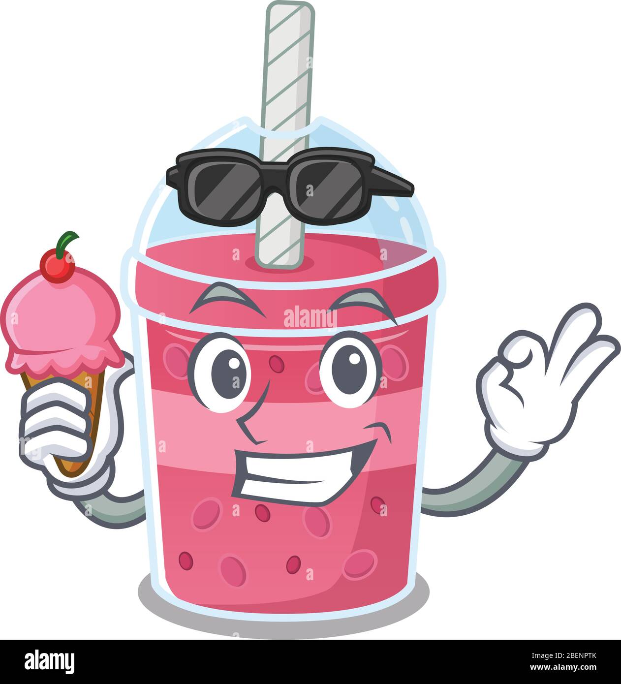 Cartoon design concept of strawberry bubble tea having an ice cream ...