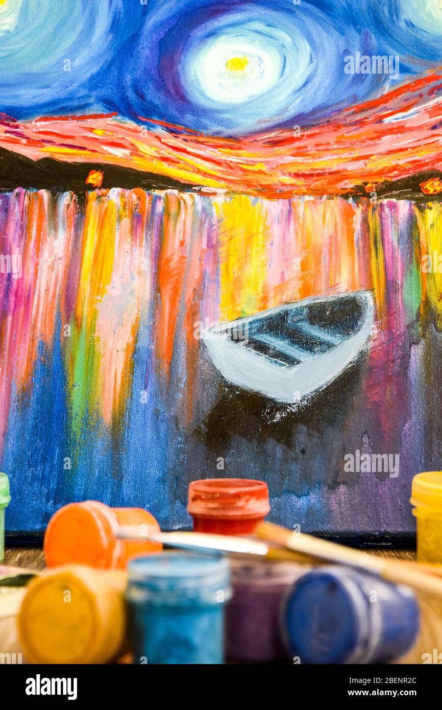 A set of paints for body painting. workplace, Paints, brushes and ...