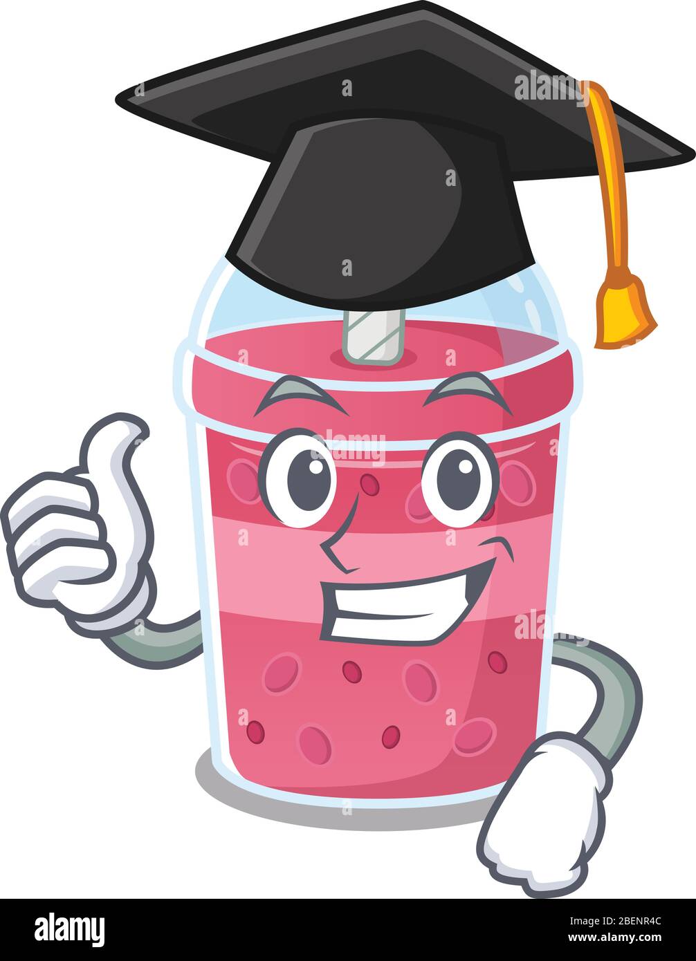 Happy face of strawberry bubble tea in black graduation hat for the ...