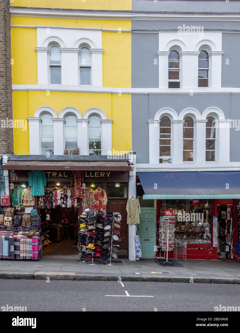 Portobello Road Market with colourful painted houses and antique shops ...