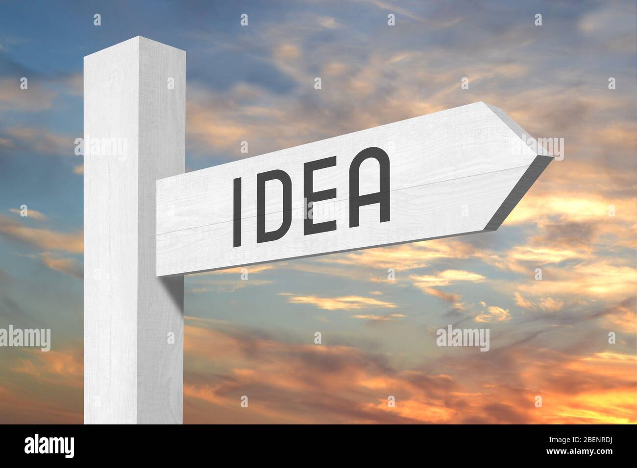 Idea - white wooden signpost with one arrow Stock Photo - Alamy