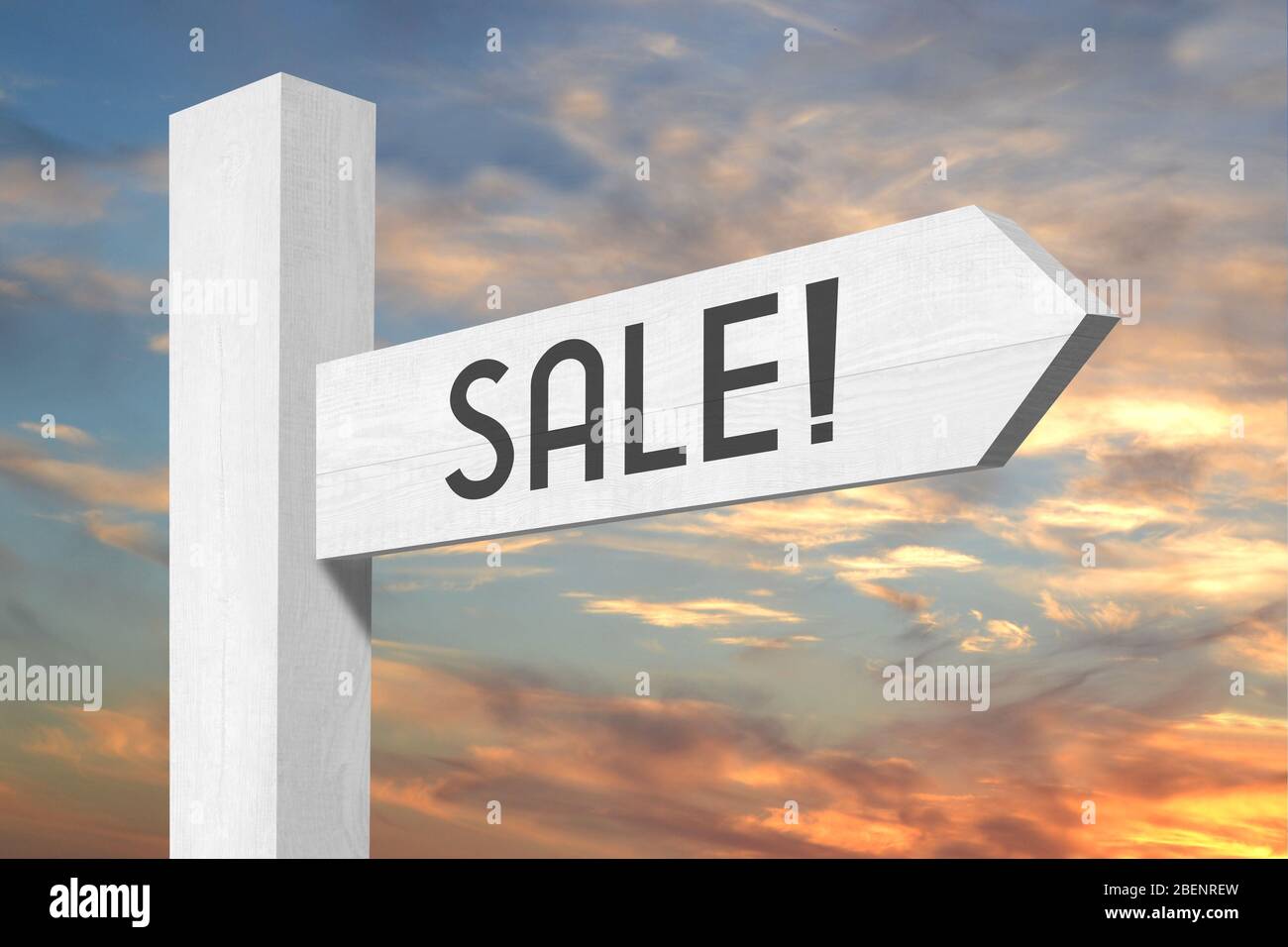 Sale - white wooden signpost with one arrow Stock Photo - Alamy