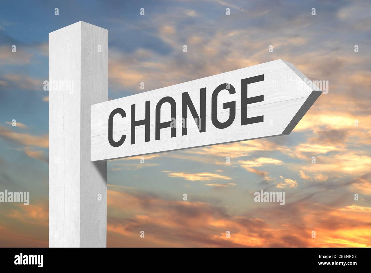 Change - white wooden signpost with one arrow Stock Photo - Alamy