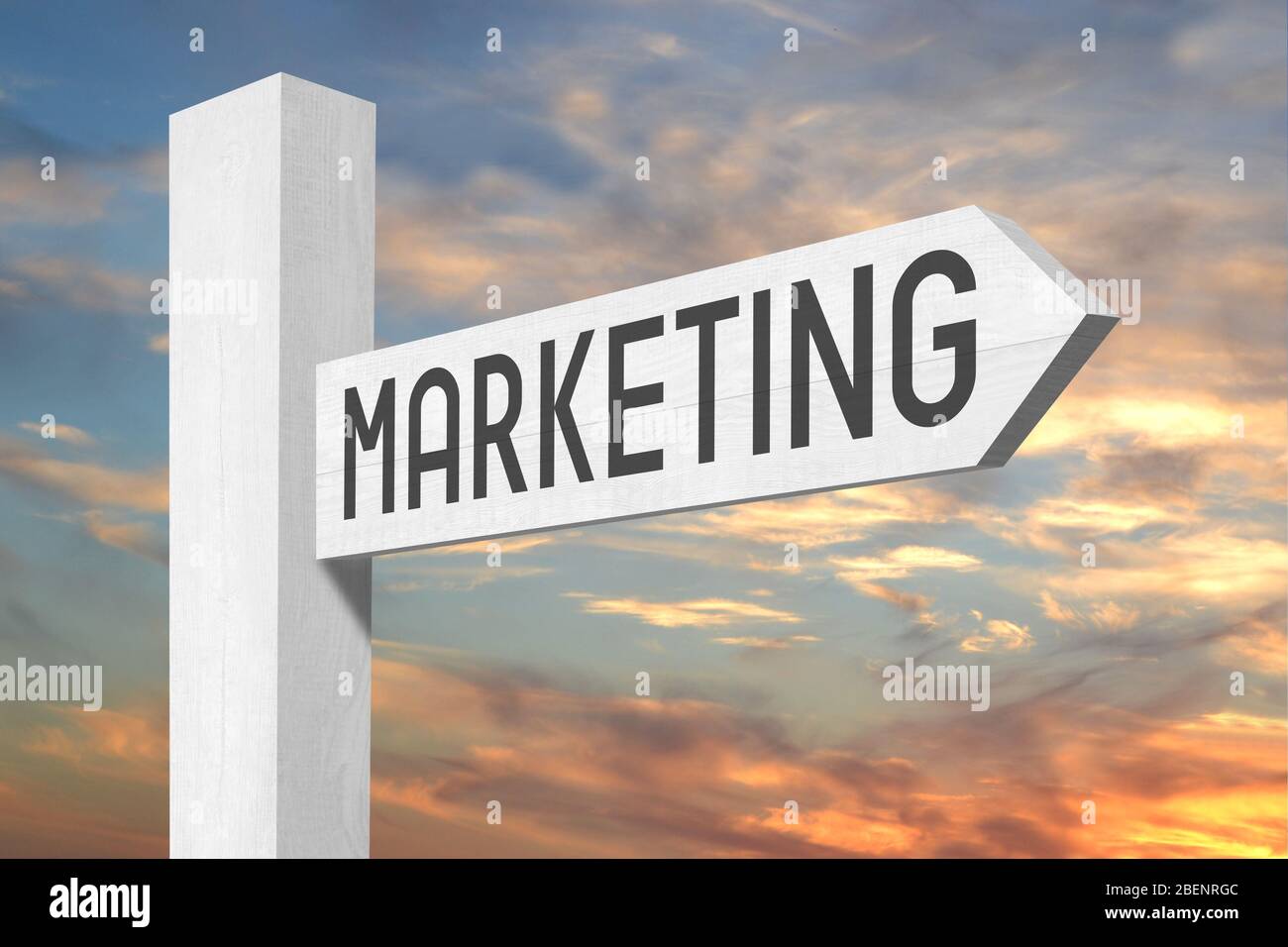 Marketing - white wooden signpost with one arrow Stock Photo - Alamy