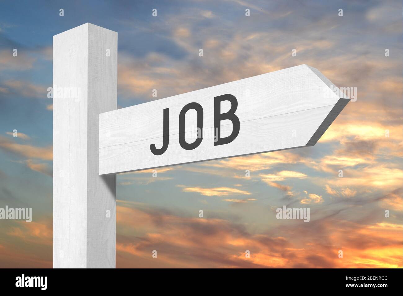 Job - white wooden signpost with one arrow Stock Photo - Alamy