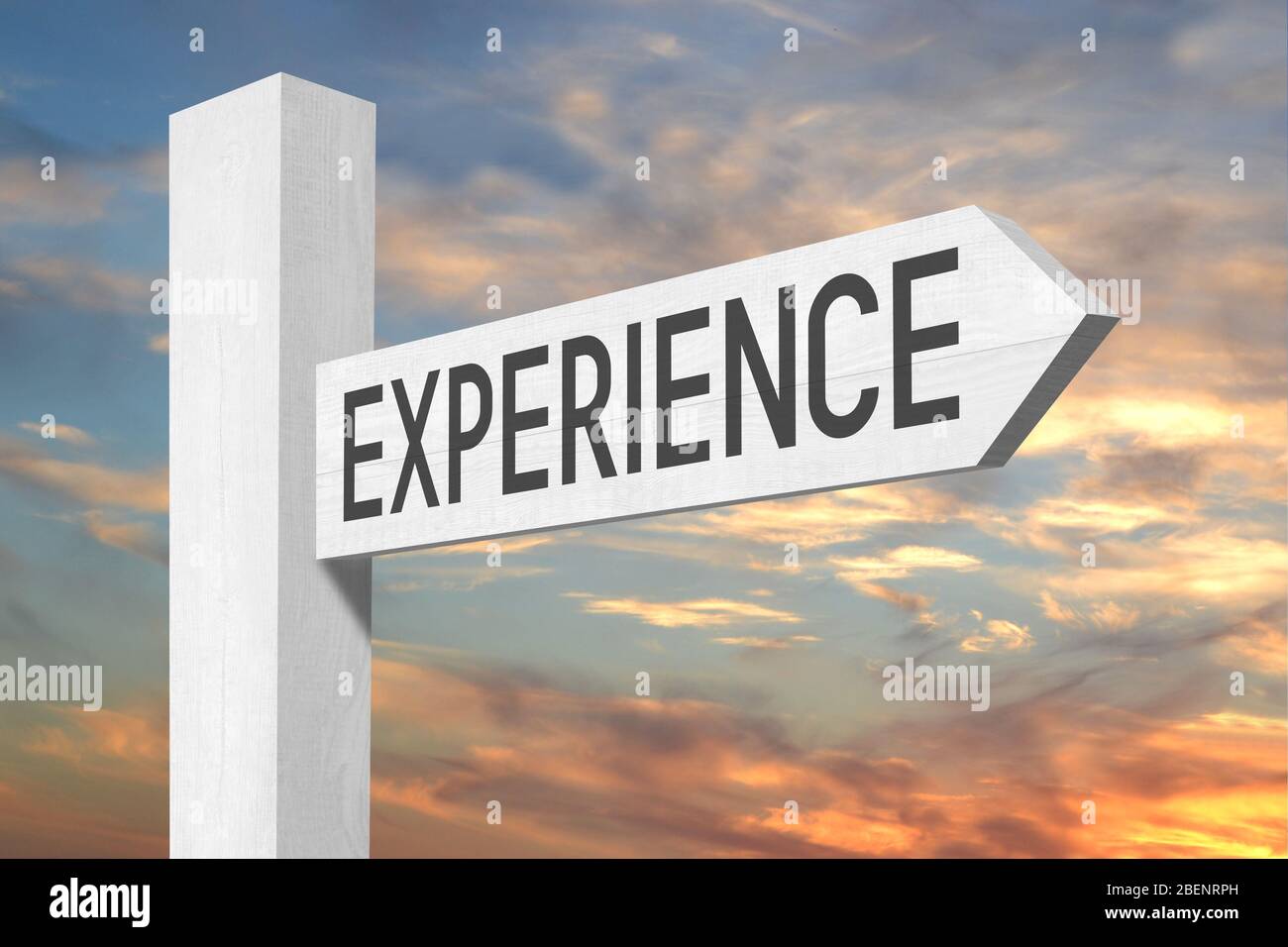 Experience - white wooden signpost with one arrow Stock Photo - Alamy
