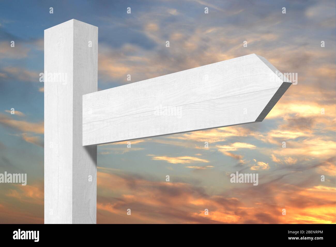 White wooden signpost with one arrow Stock Photo - Alamy