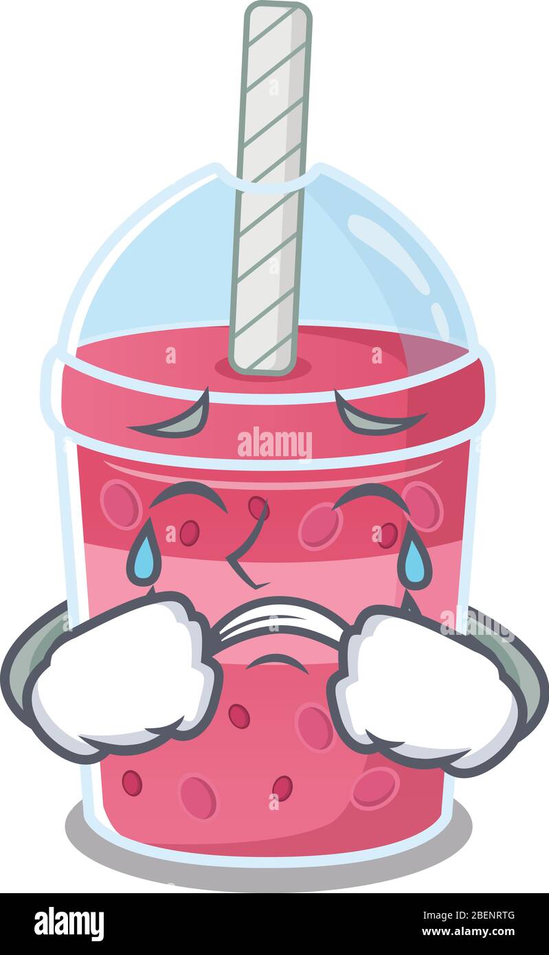 Cartoon character design of strawberry bubble tea with a crying face ...