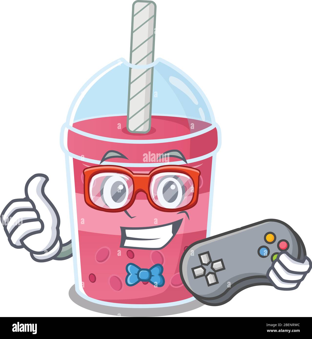 Mascot design concept of strawberry bubble tea gamer using controller ...